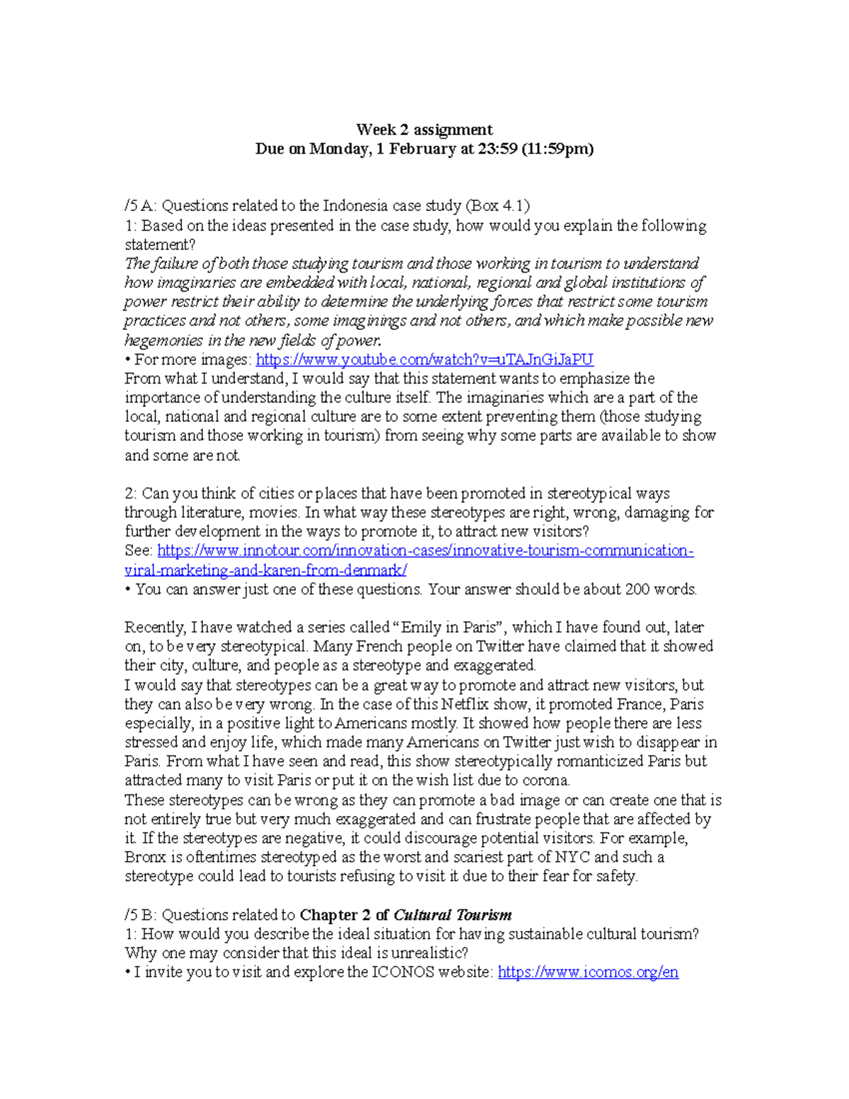 Week 2 assignment - Week 2 assignment Due on Monday, 1 February at 23: ...