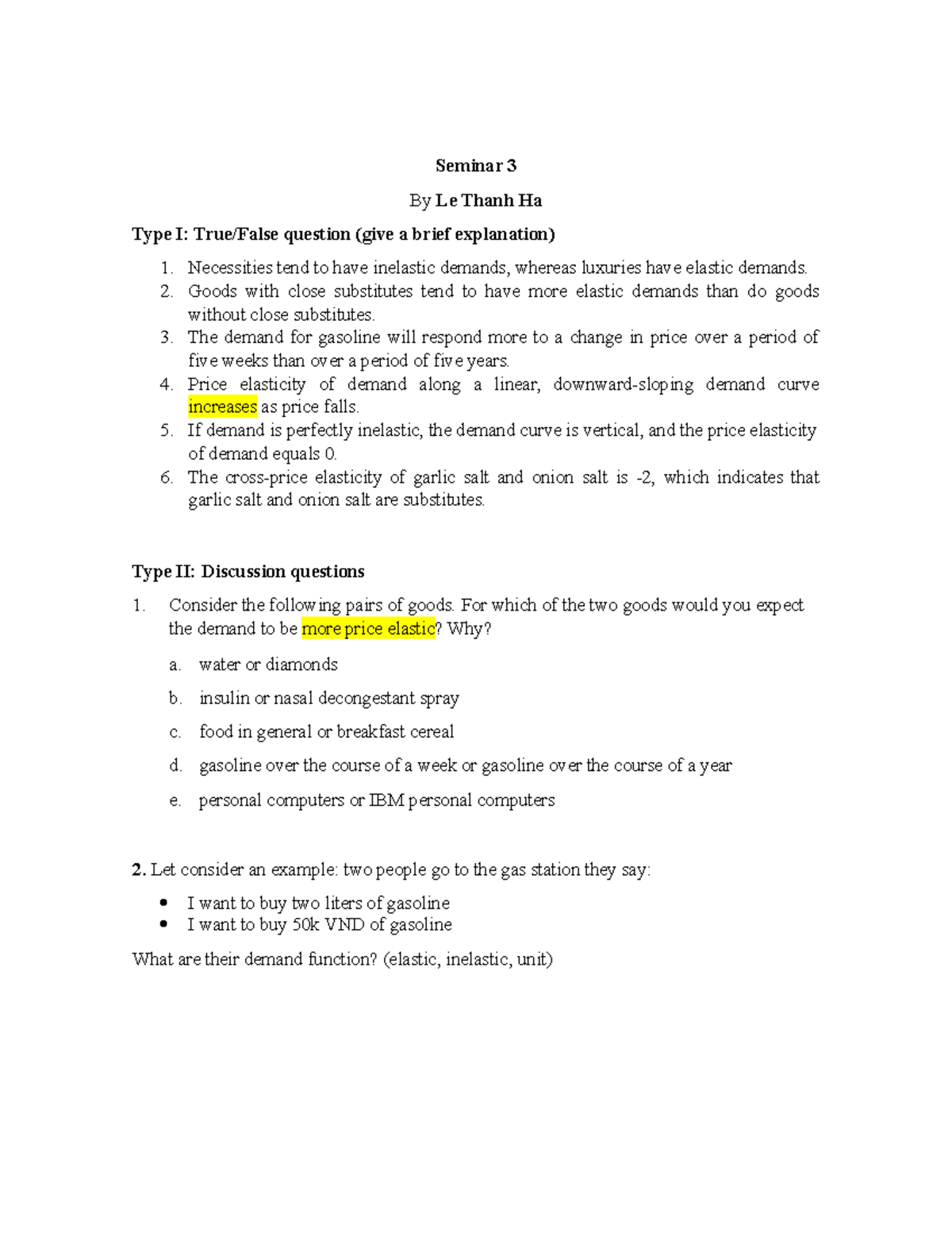 Seminar 3 Q - Elasticity Concepts and Questions - Studocu
