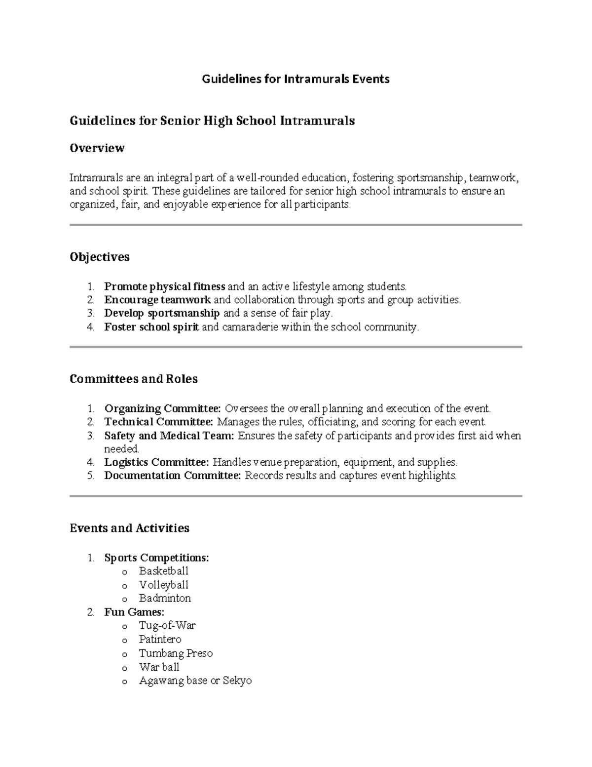 Guidelines for Senior High School Intramurals Events (ATEC) - Studocu