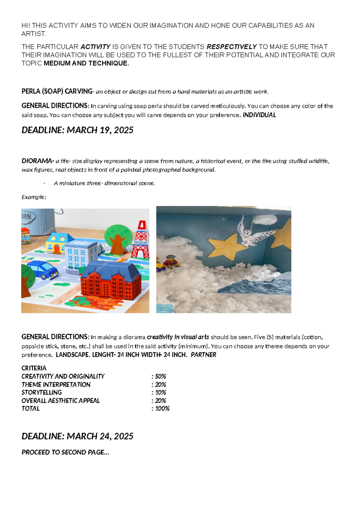 Alternative activity - HI! THIS ACTIVITY AIMS TO WIDEN OUR IMAGINATION ...