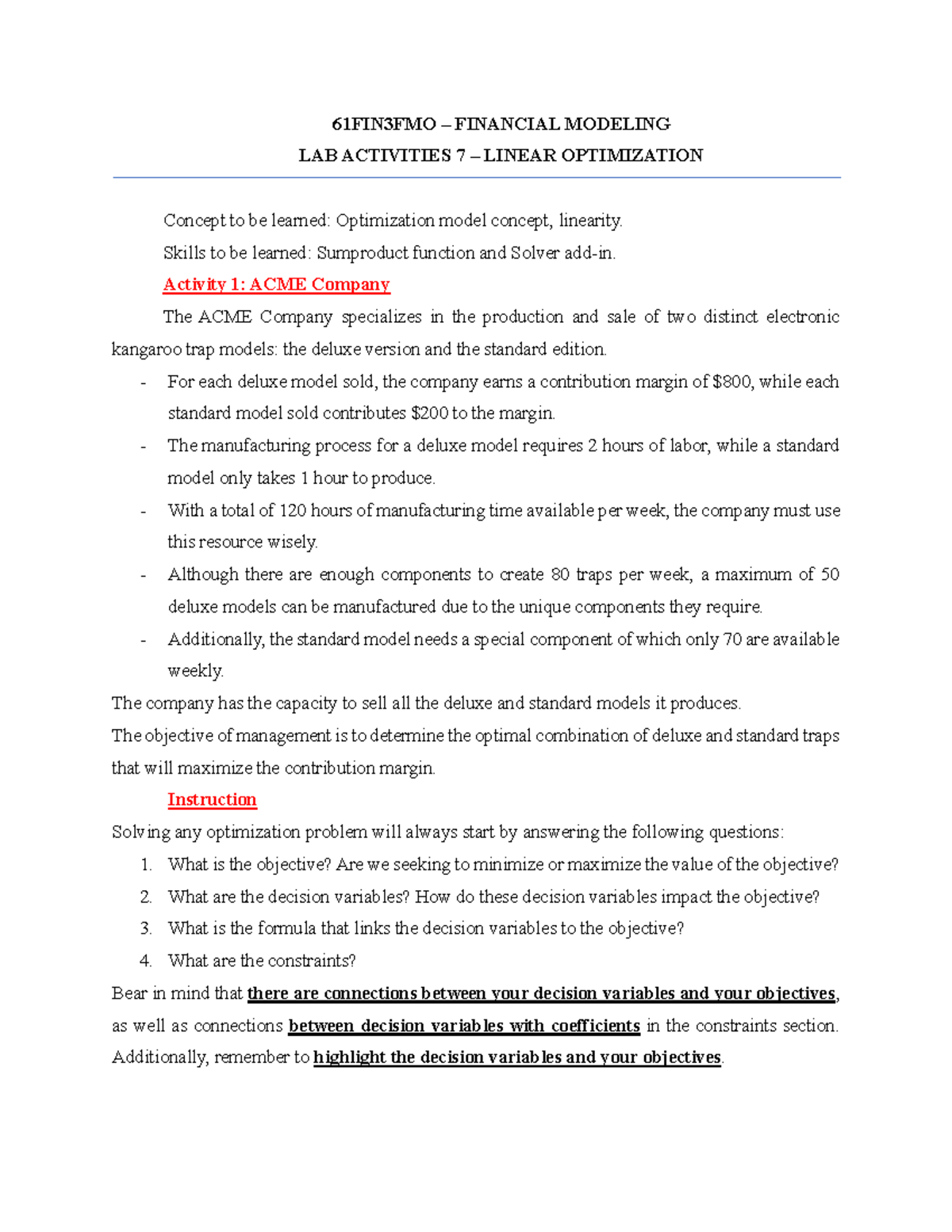 Financial model - 61FIN3FMO – FINANCIAL MODELING LAB ACTIVITIES 7 ...