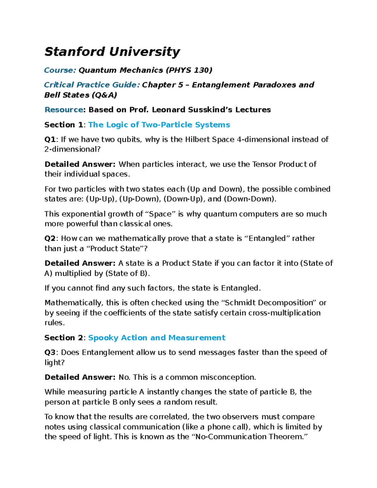 PHYS 130 Final Exam Guide: Chapter 5 on Quantum Entanglement - Studocu