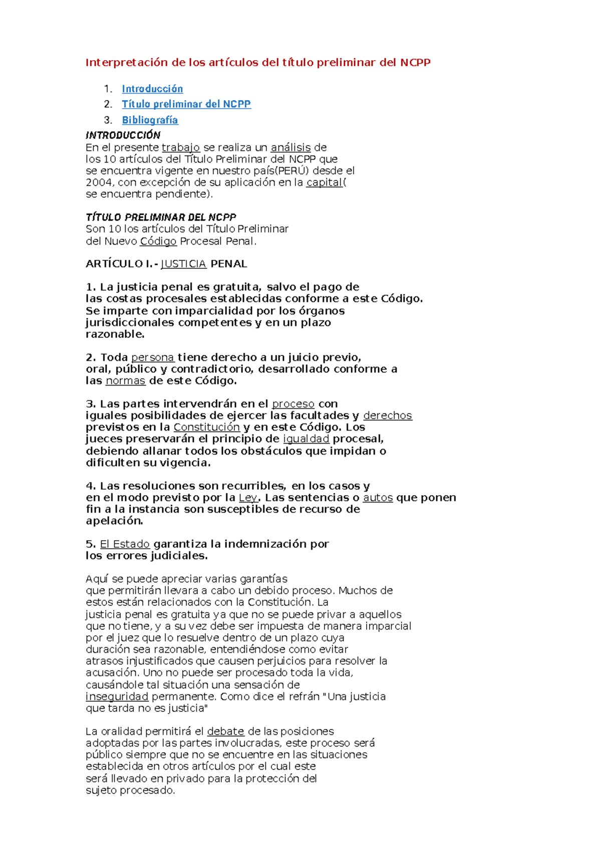 Interpretación de los Artículos del Título Preliminar del NCPP - Studocu
