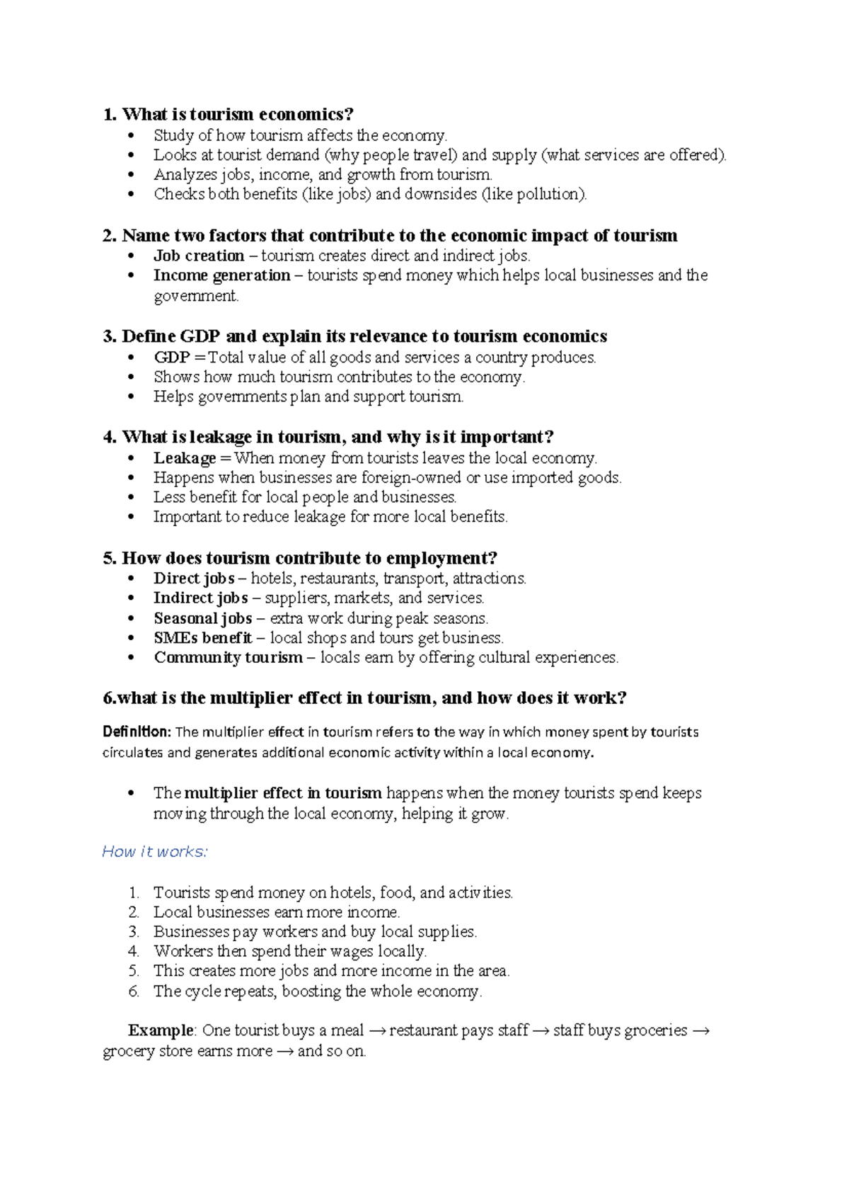 Exercise Ch 6 - Tourism Economics Impact Analysis - Studocu