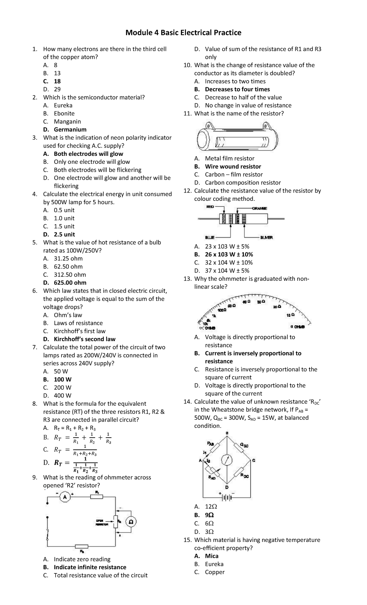 Basic Electrical Practice ( Multiple Choice Questions with answer ...