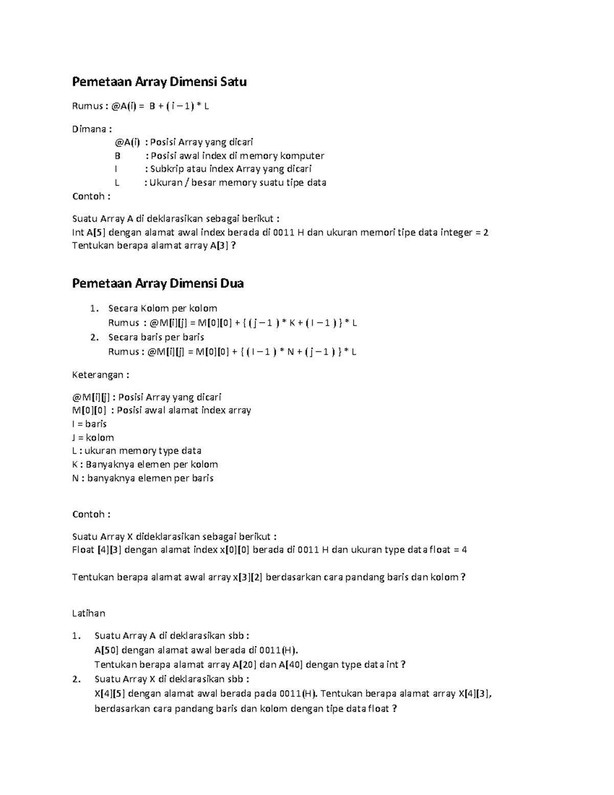 Pemetaan Array Dimensi Satu dan Dua dalam Pemrograman - Studocu