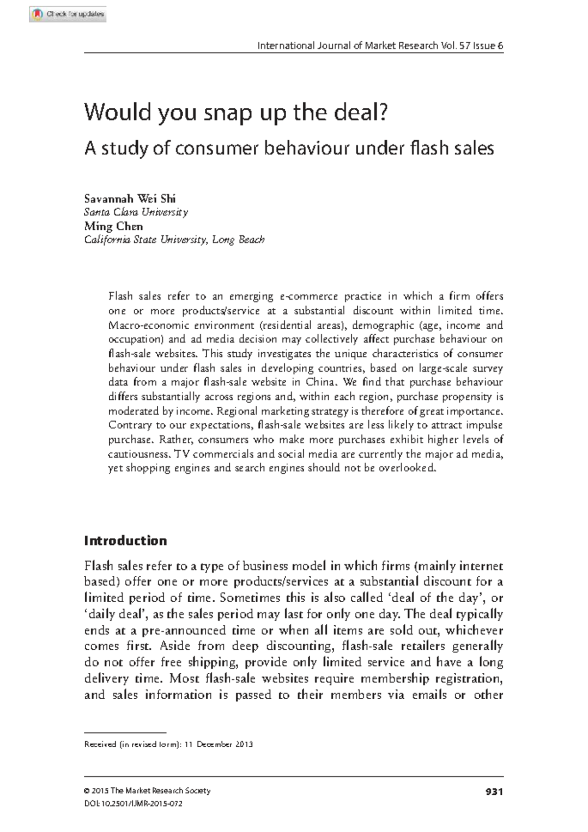 International Journal of Market Research Vol. 57 Issue 6: Consumer ...