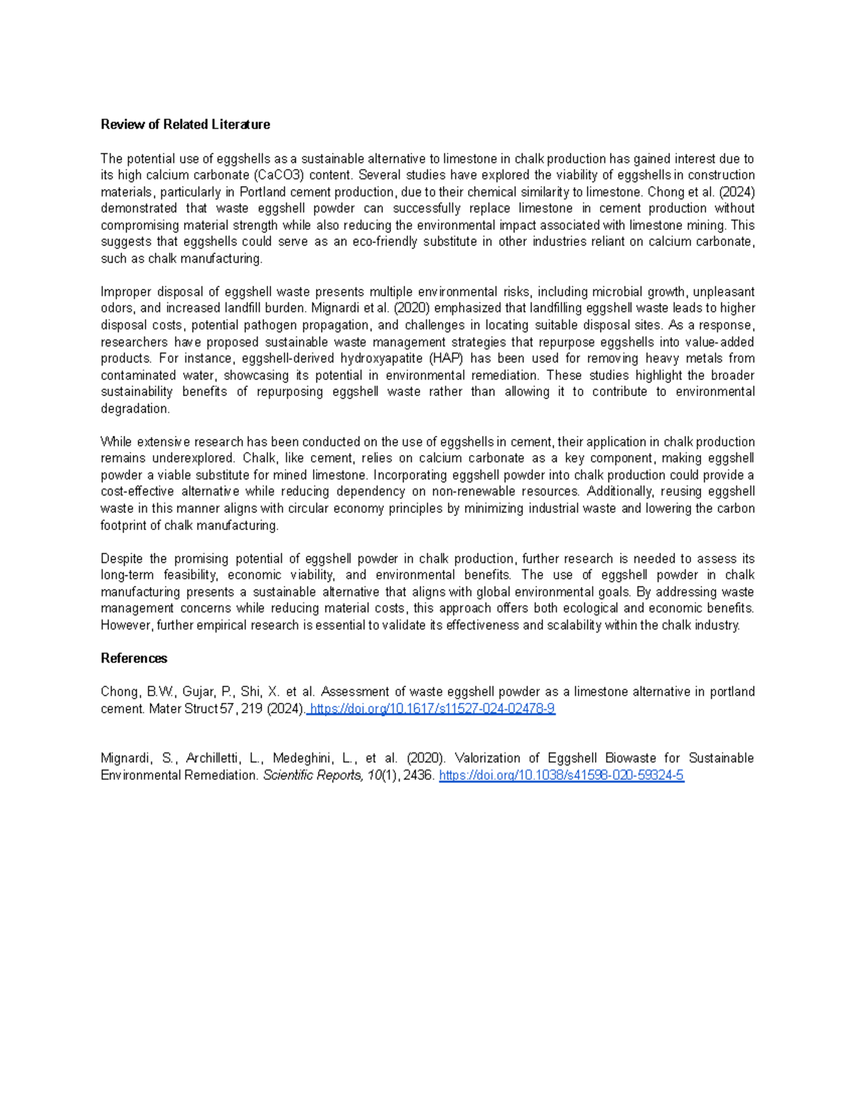 RRL: Sustainable Use of Eggshells in Chalk Production Alternatives ...