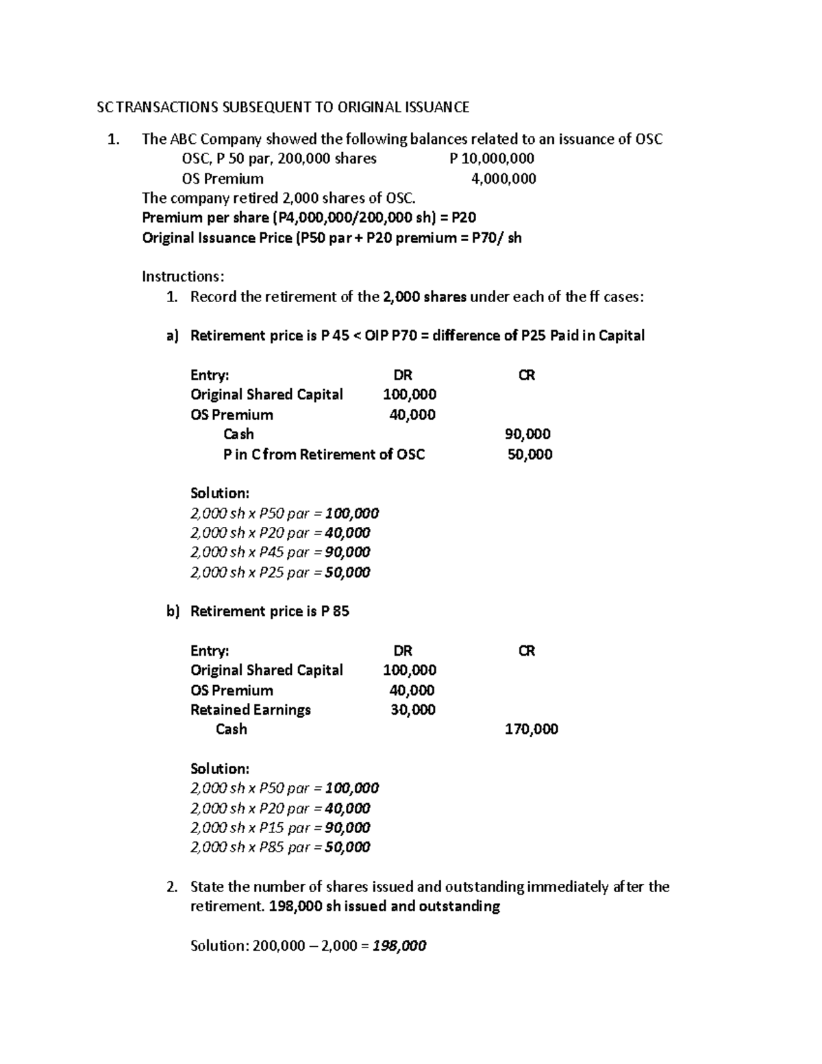 SC Transactions Subsequent to Original Issuance - Detailed Answers ...