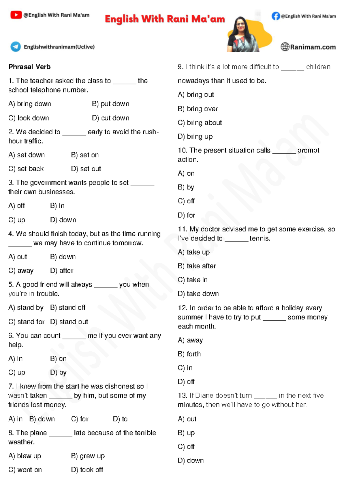 Phrasal Verb Practice - Quiz 1 - KUCJ - Studocu