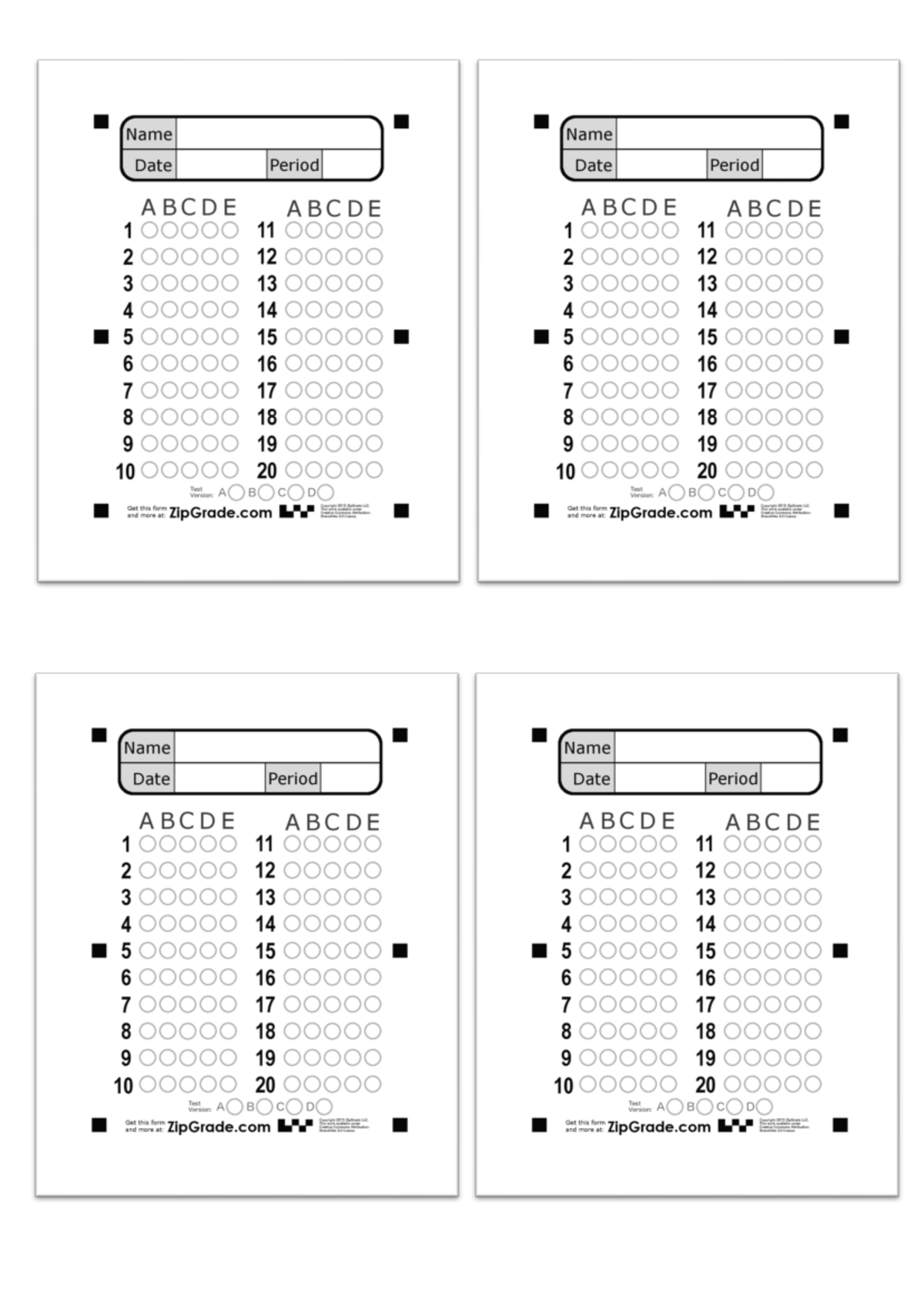 ZIP Grade Answer Sheets 20 Points - Name Name Date Period Date Period ...