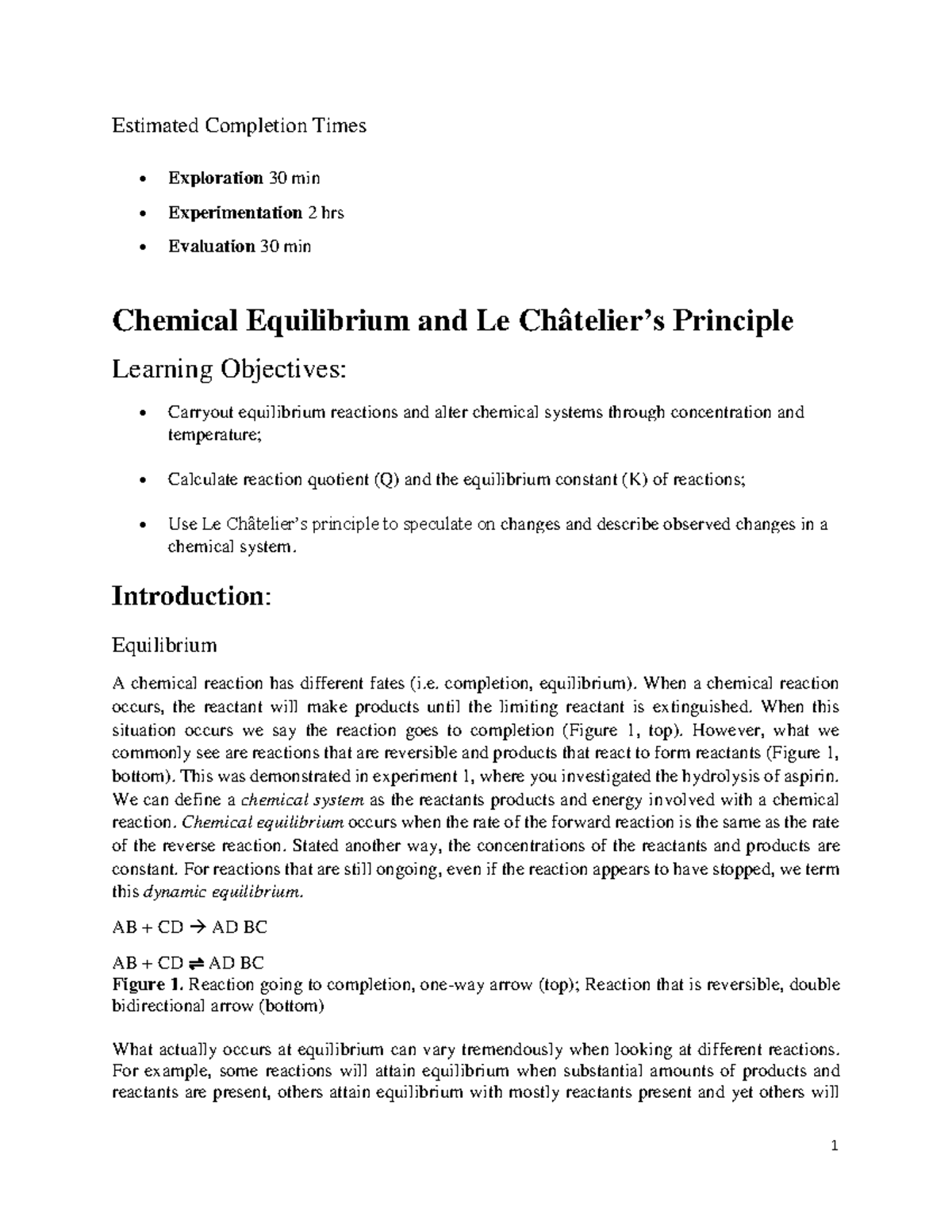 Exp 3: Understanding Chemical Equilibrium & Le Châtelier’s Principle ...