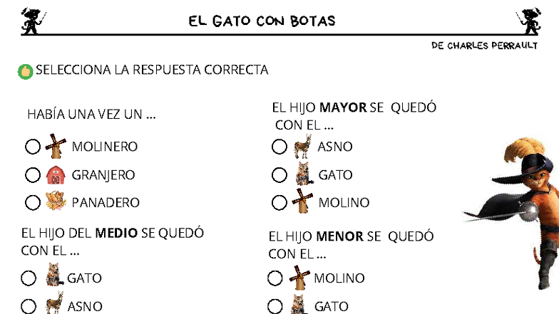 EL GATO CON BOTAS - Actividades de Reforzamiento - Studocu