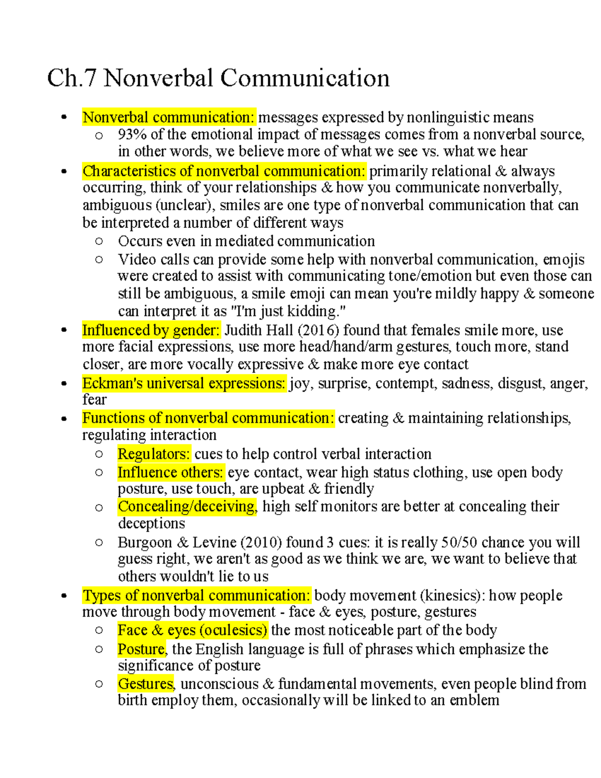 Ch. 7 Nonverbal Communication: Understanding Its Key Elements - Studocu