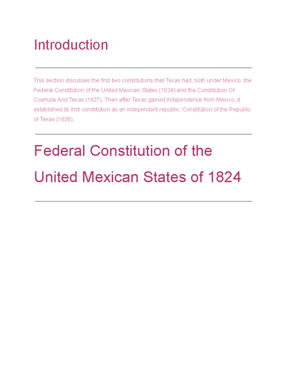 Comprehensive Overview of Texas Constitutions (HIST 101) 1824-1876 ...