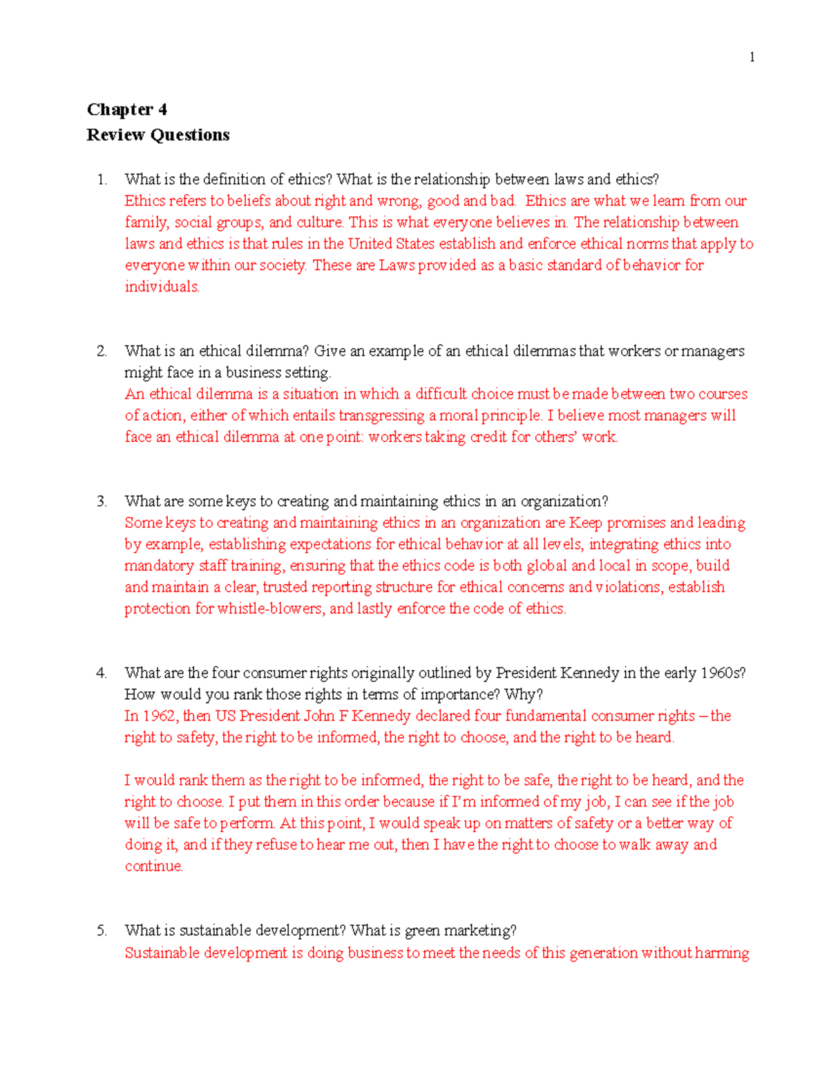 Ethics & Corporate Responsibility: Chapter 4 Review Qs Insights - Studocu