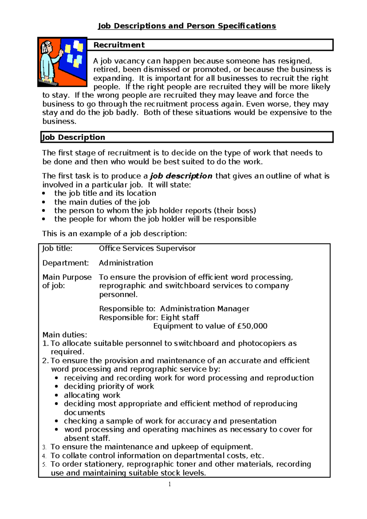 Job Descriptions & Person Specs - Business Studies Guide - Studocu