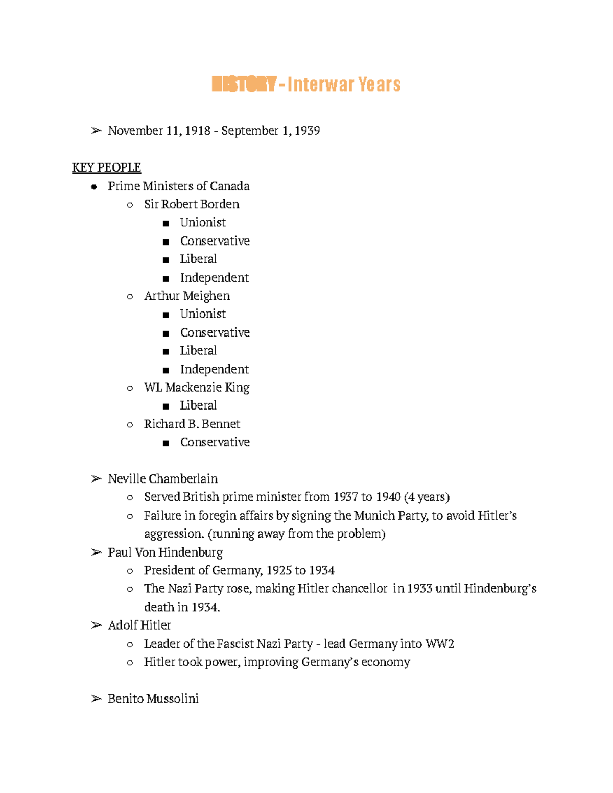 History Interwar - HISTORY - Interwar Years November 11, 1918 ...