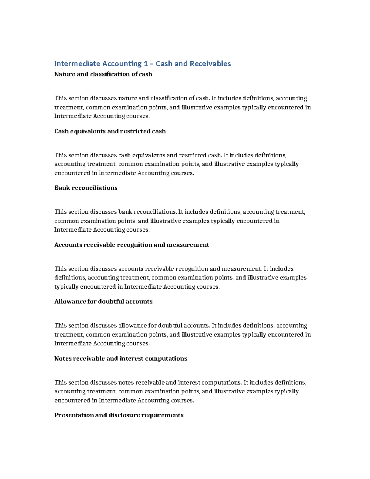 Intermediate Accounting 1: Cash & Receivables Review Notes - Studocu