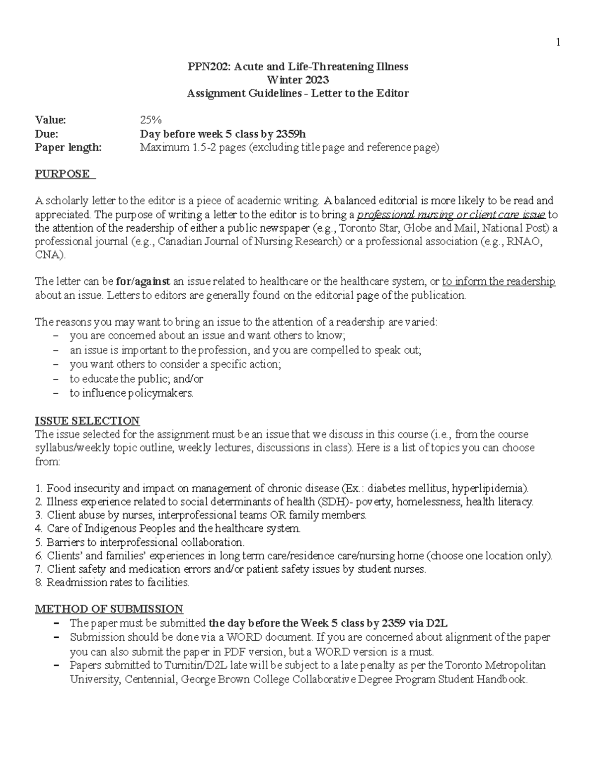 W23 PPN 202- Instructions Letter to the Editor - 1 PPN202: Acute and ...