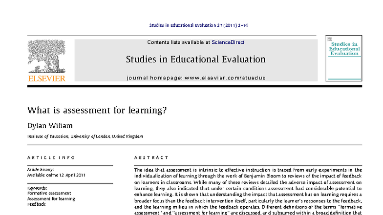 Assessment for Learning: Insights from Educational Evaluation Studies ...