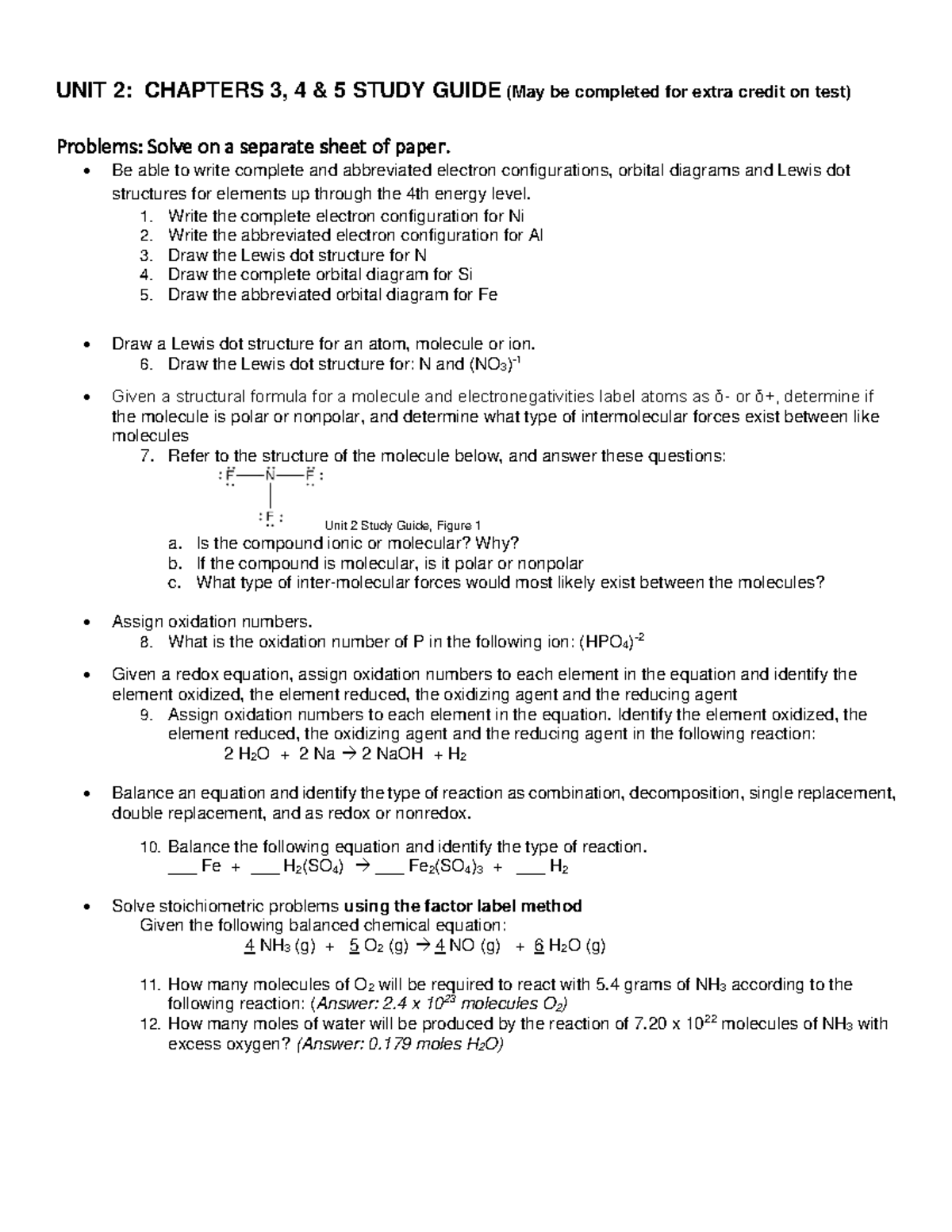 Unit 2: Chemistry Study Guide for Chapters 3, 4 & 5 - Studocu