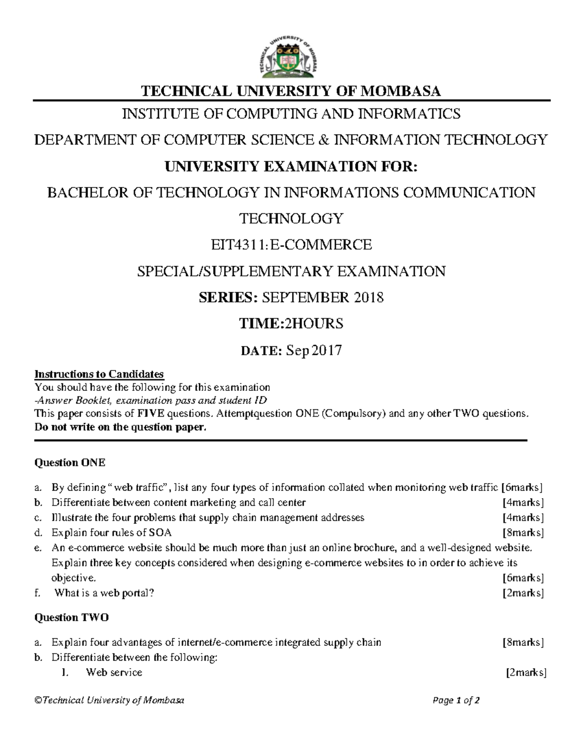 EIT 4311 - E- Commerce(Paper II) - ©Technical University of Mombasa ...