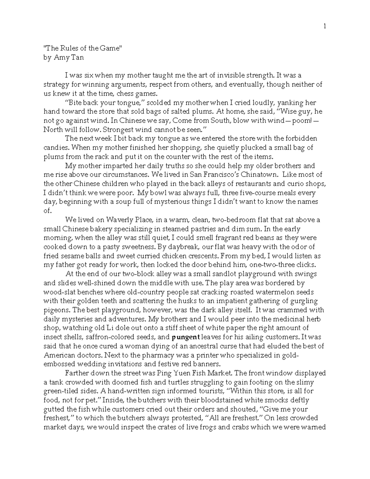 WAV 101: Analysis of "The Rules of the Game" Short Story by Amy Tan ...