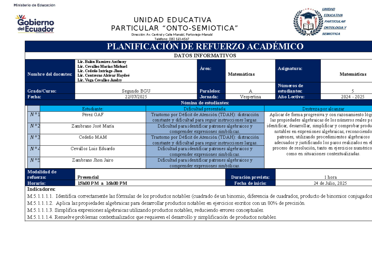Planificación de Refuerzo Académico en Matemáticas 2024-2025 - Studocu