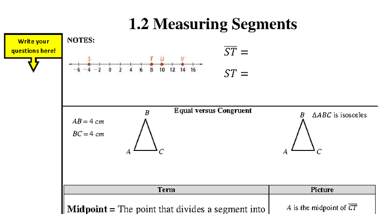 Geo 1 - AP: Measuring Segments & Midpoints Notes - Studocu