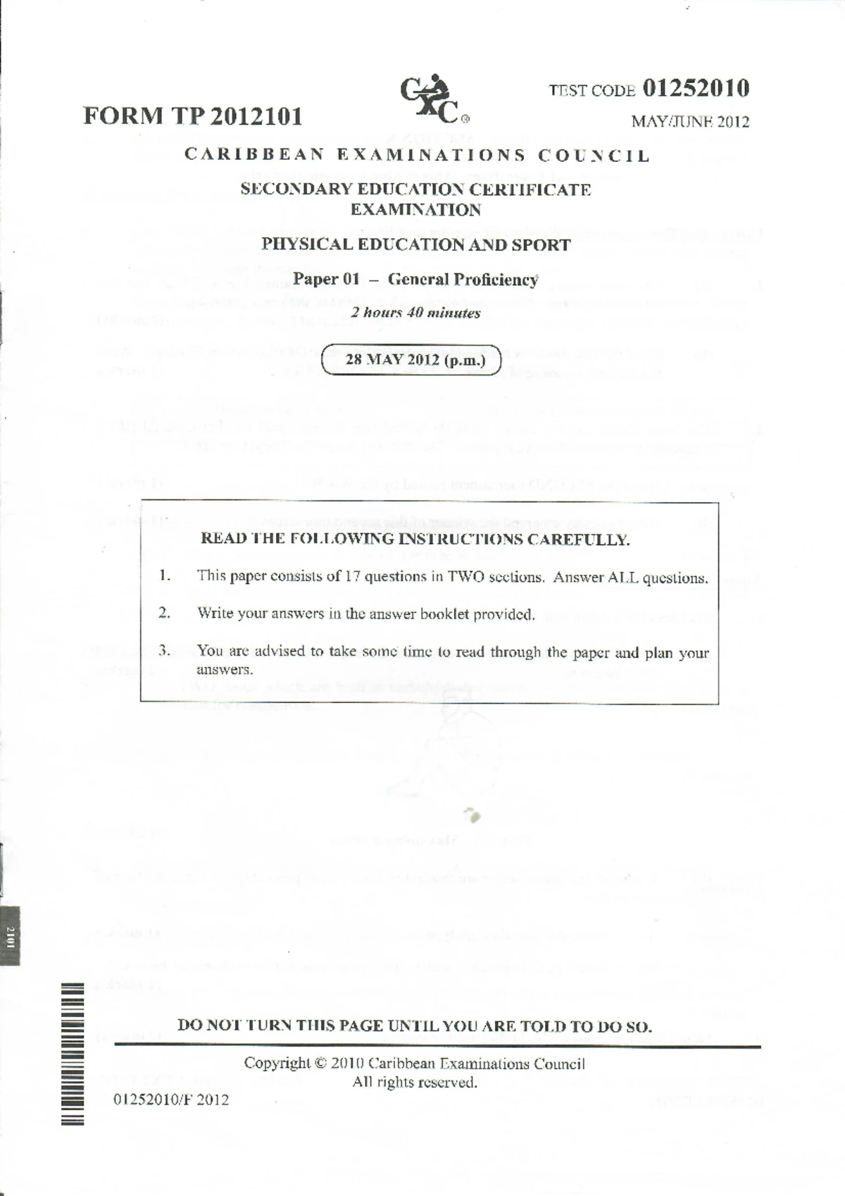 CXC CSEC Many-June 2021 - Physical Education & Sport Paper 1 ...