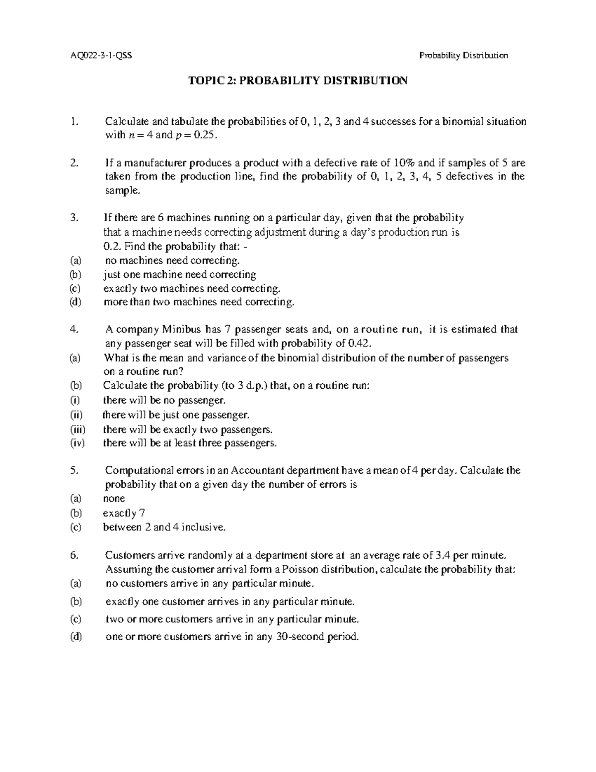 Tutorial 2 - Probability Distribution (Answers Included) - Studocu