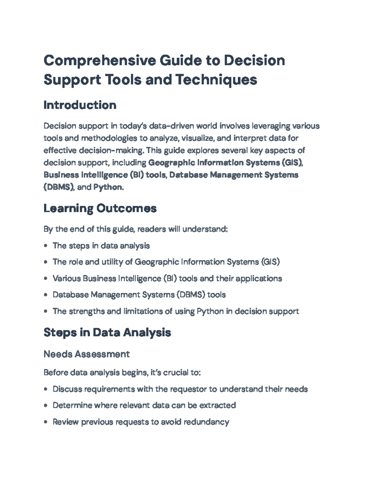 Comprehensive Guide to Decision Support Tools & Techniques (Course Code ...
