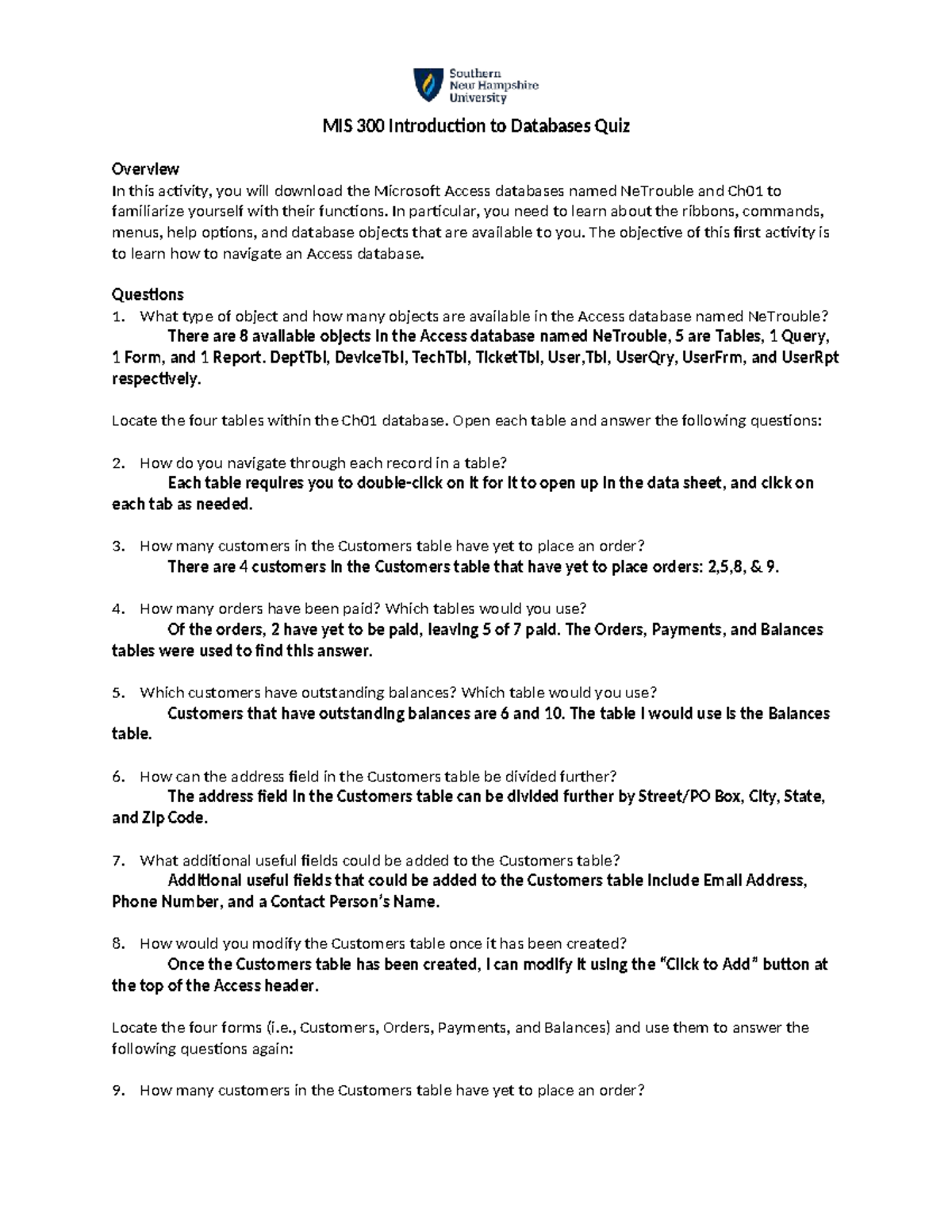 MIS 300 Intro to Databases Quiz: Access Database Navigation Overview - Studocu