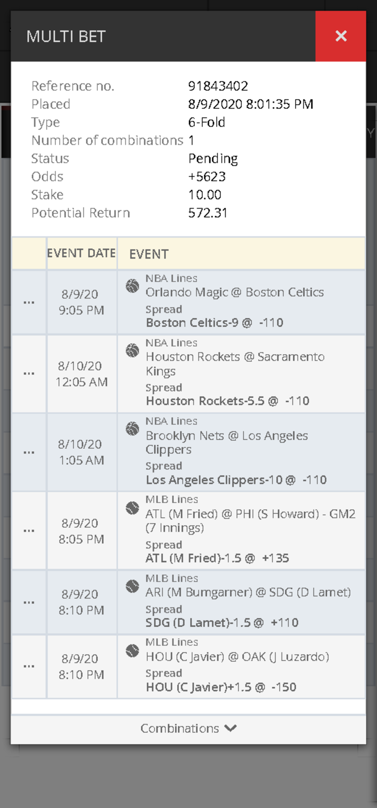 Sports Betting History: Last 7 Days Overview (Aug 3 - Aug 9, 2020 ...