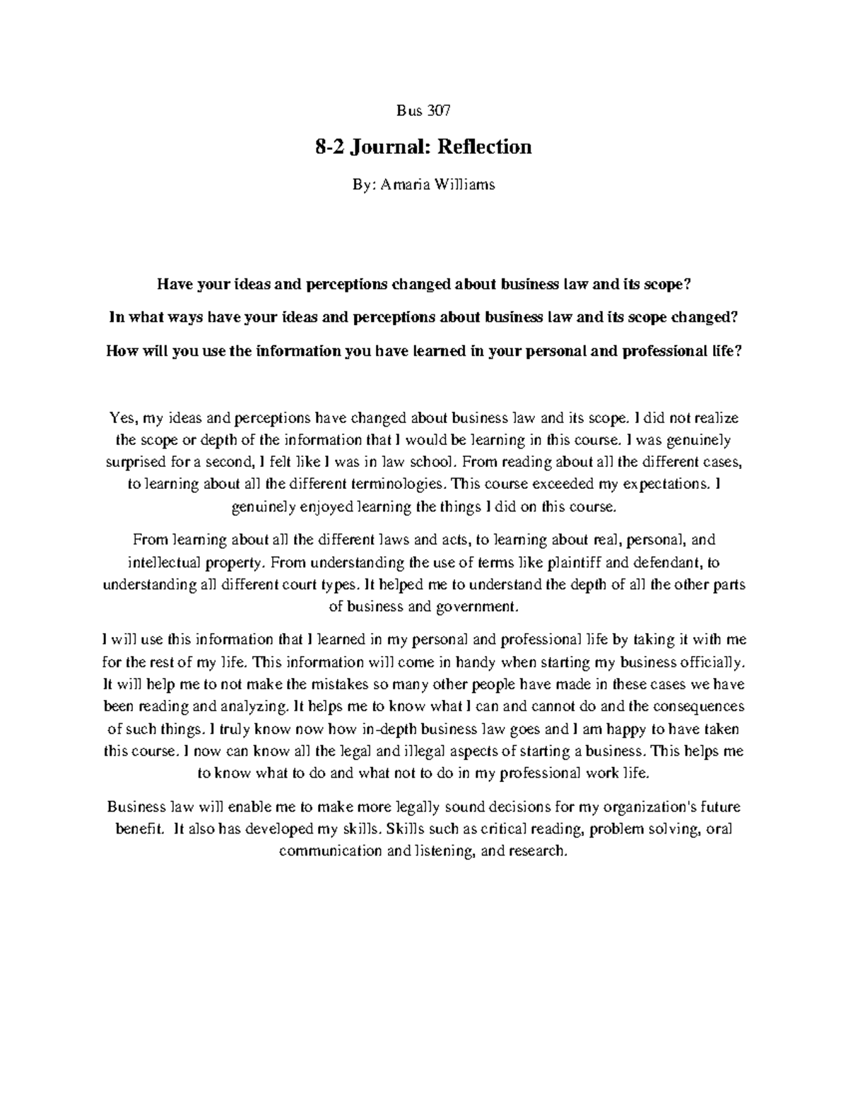 Bus307 8-2 journal reflection - Copy - Bus 307 8 - 2 Journal ...