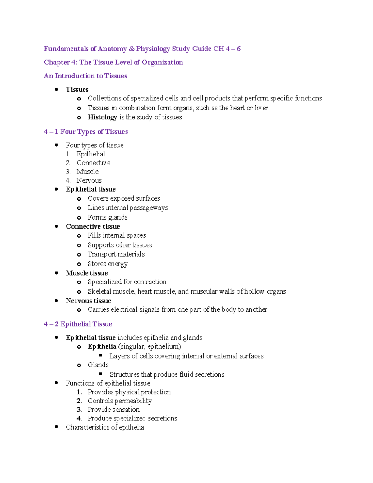 Fundamentals of Anatomy & Physiology Study Guide: Ch 4-6 Overview - Studocu
