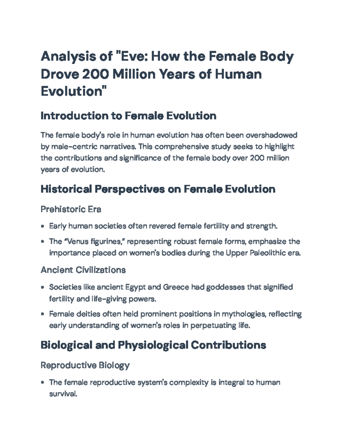 Female Evolution: Contributions Over 200 Million Years - Analysis ...