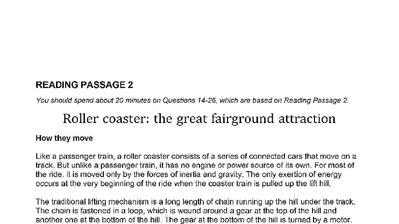 Reading Passage 2: The Evolution of Roller Coasters - Studocu