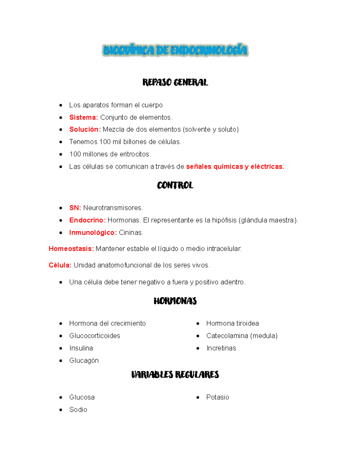 Bioquímica de Endocrinología: Repaso General de Hormonas y Sistemas ...