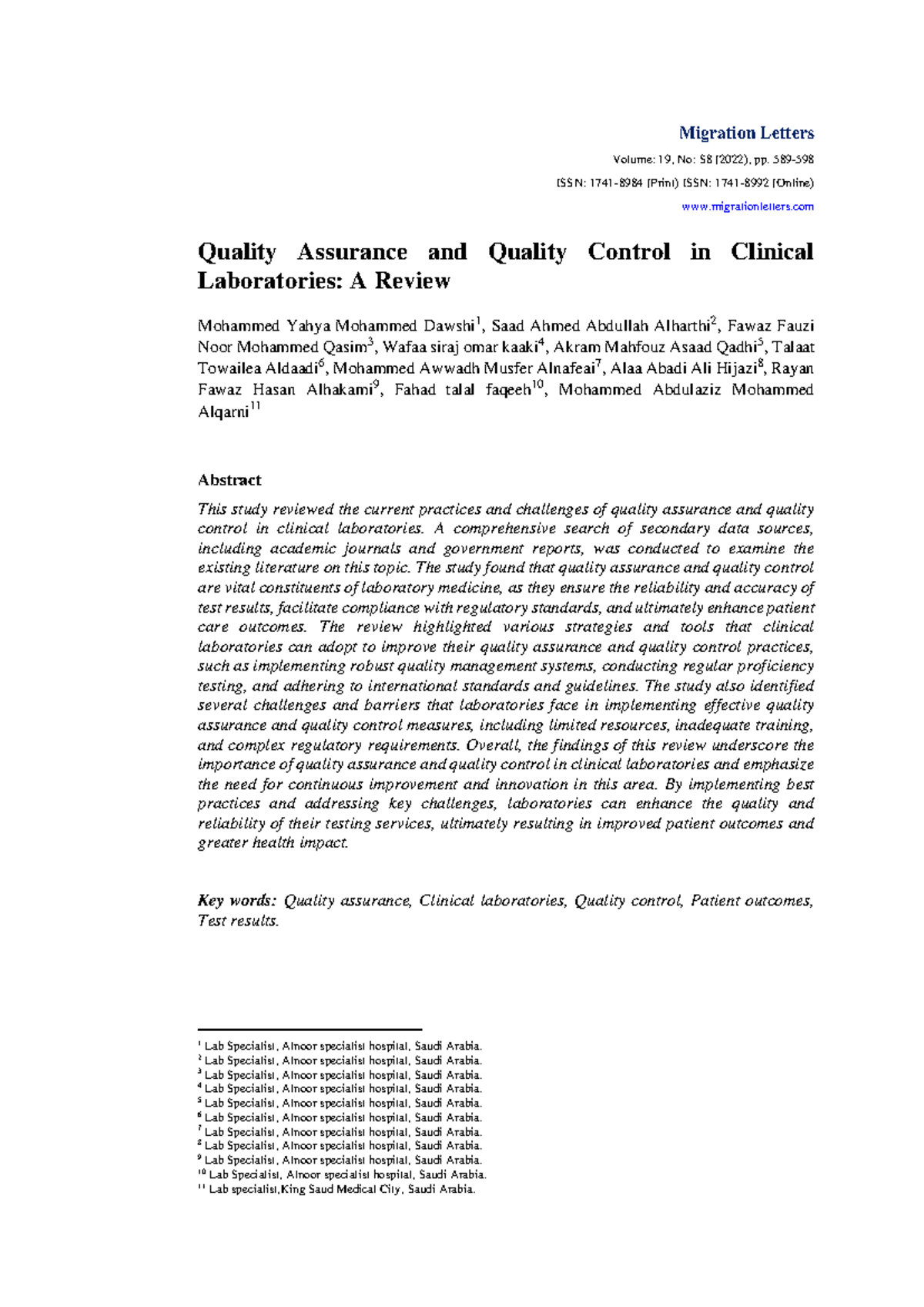 Quality Assurance and Control in Clinical Labs: A Comprehensive Review ...