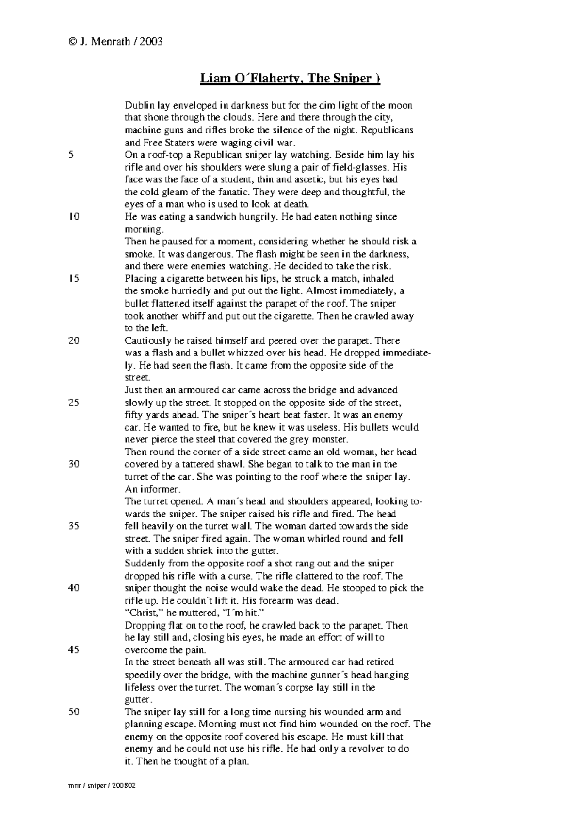 ENG 101 Essay Notes: Analysis of "The Sniper" by Liam O'Flaherty ...
