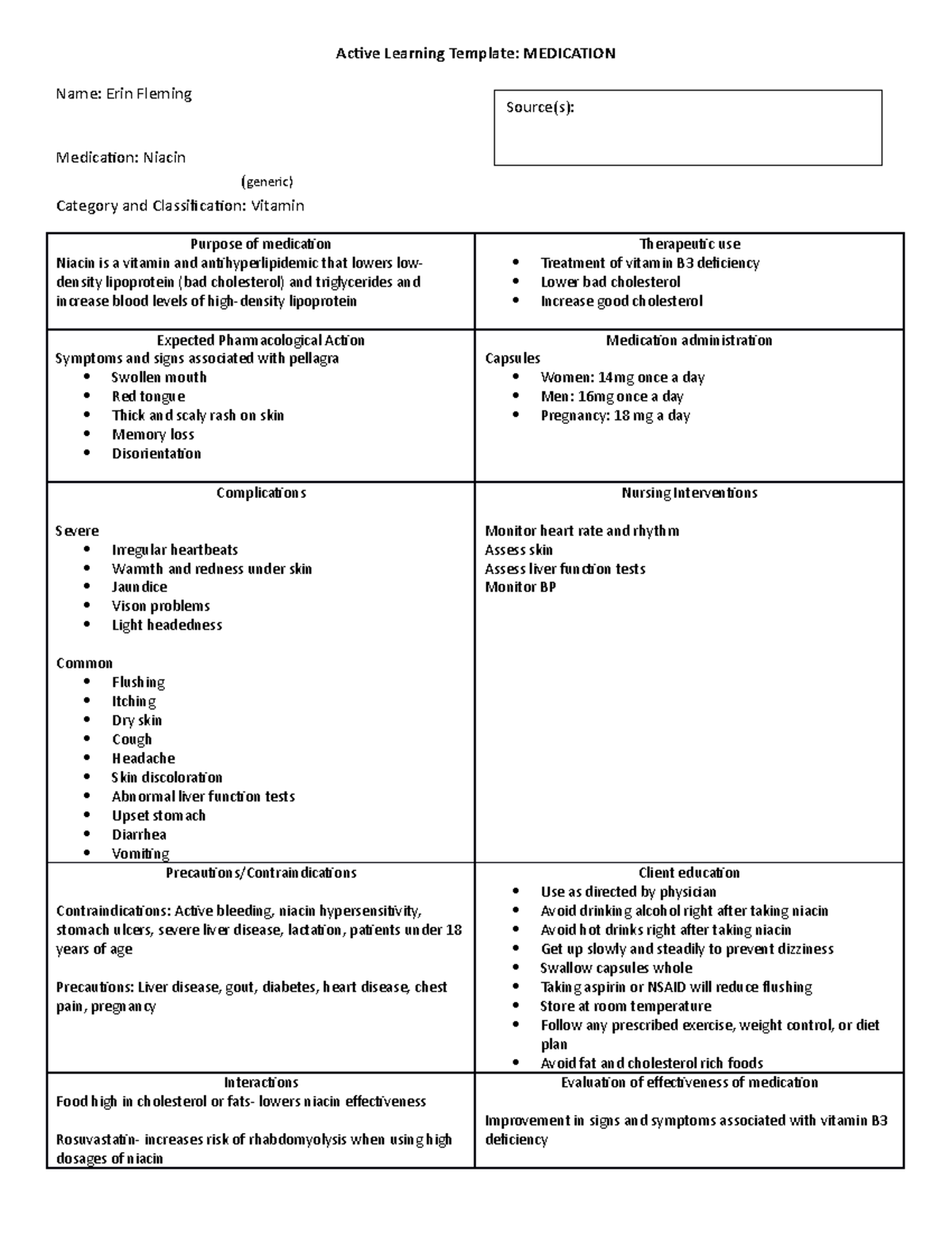 Niacin Medication Overview - Active Learning Template - Studocu
