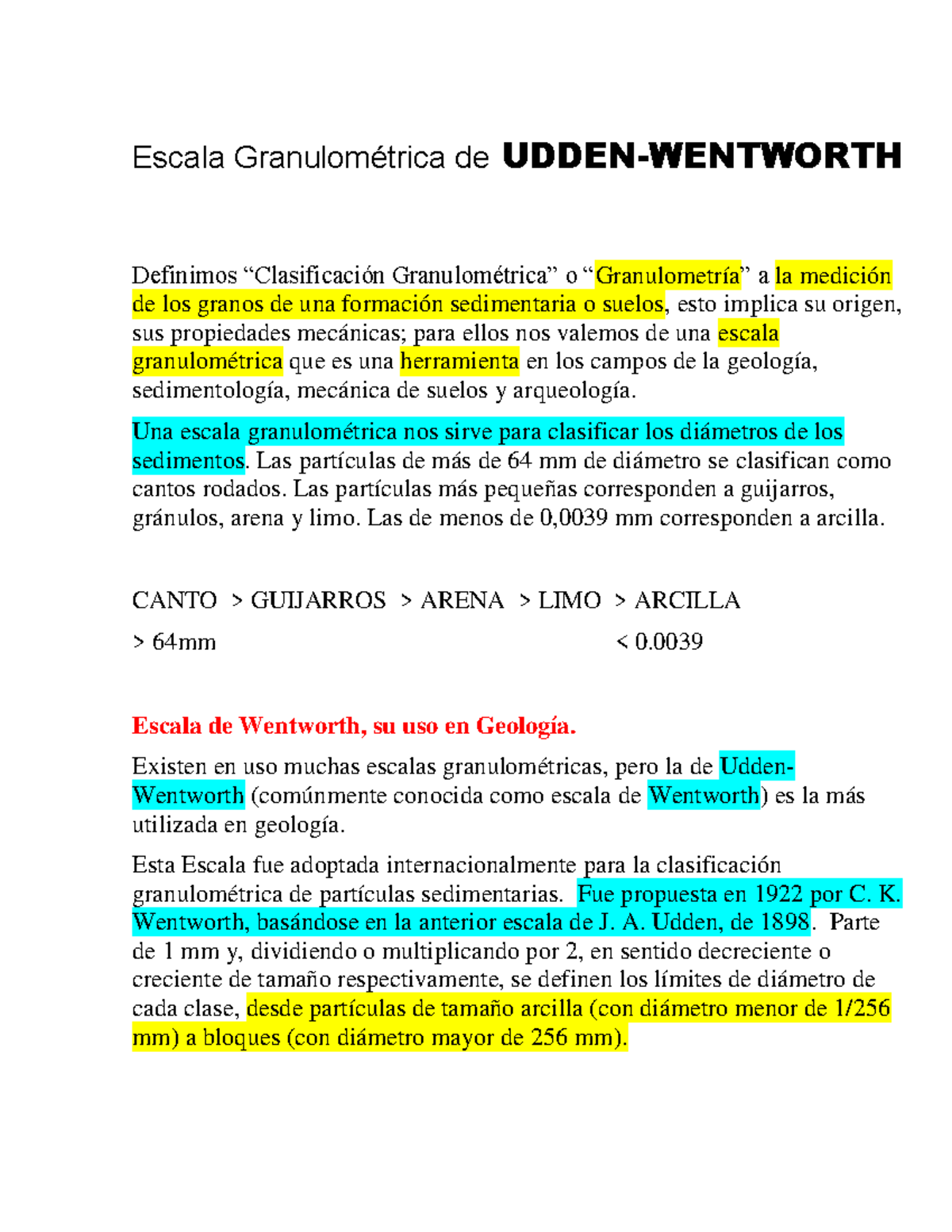 Escala Granulométrica de Udden - Escala Granulométrica de UDDEN ...