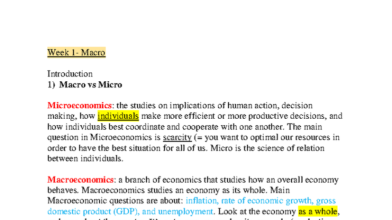 Macro Week 1-10: Understanding Micro vs. Macro Economics - Studocu