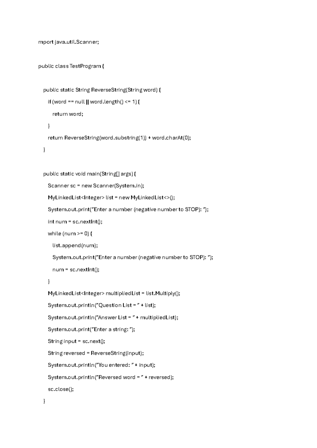 Linked Testcode - mport java.util; public class TestProgram { public ...