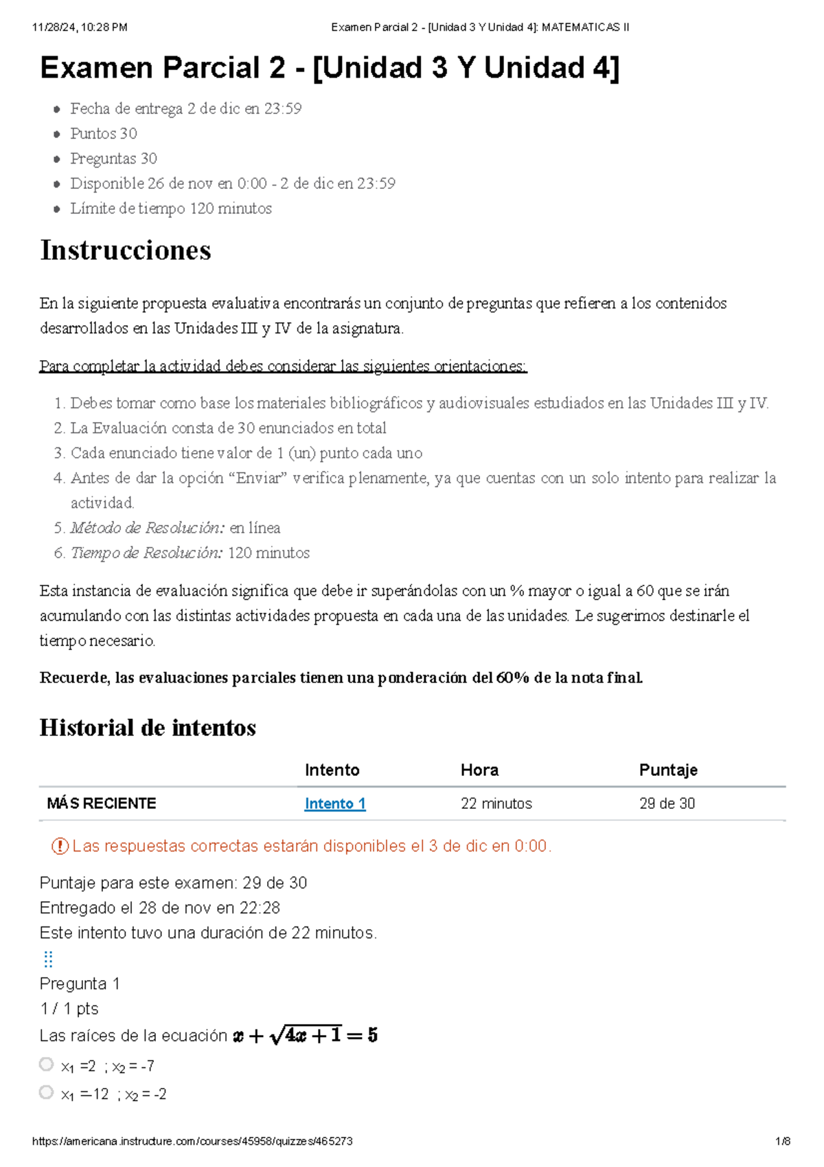 Examen Parcial 2 - [Unidad 3 Y Unidad 4] Matematicas II - Examen Parcial 2 - [Unidad 3 Y Unidad ...