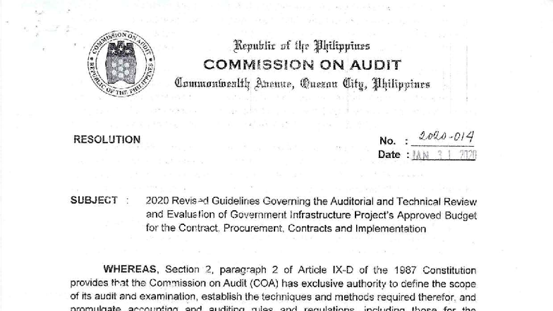 COA Resolution 2020-014: Guidelines for Auditing Government ...