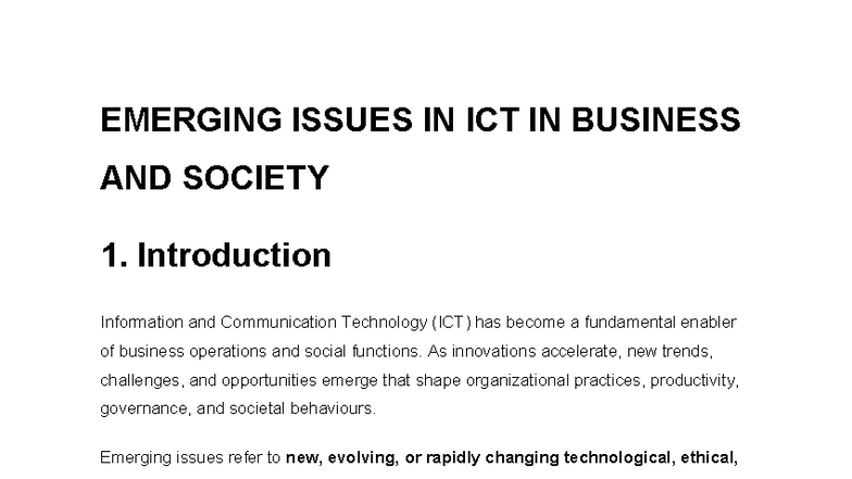 Emerging Issues IN ICT IN Business AND Society - EMERGING ISSUES IN ICT ...