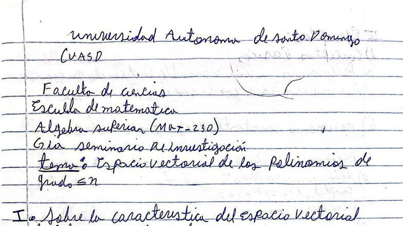 Espacio Vectorial de Polinomios de Grado I - UASD Matemáticas - Studocu